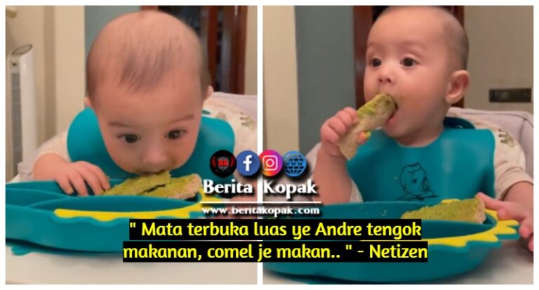 Mata terbuka luas yer Andre tengok makanan, comel je makan ...